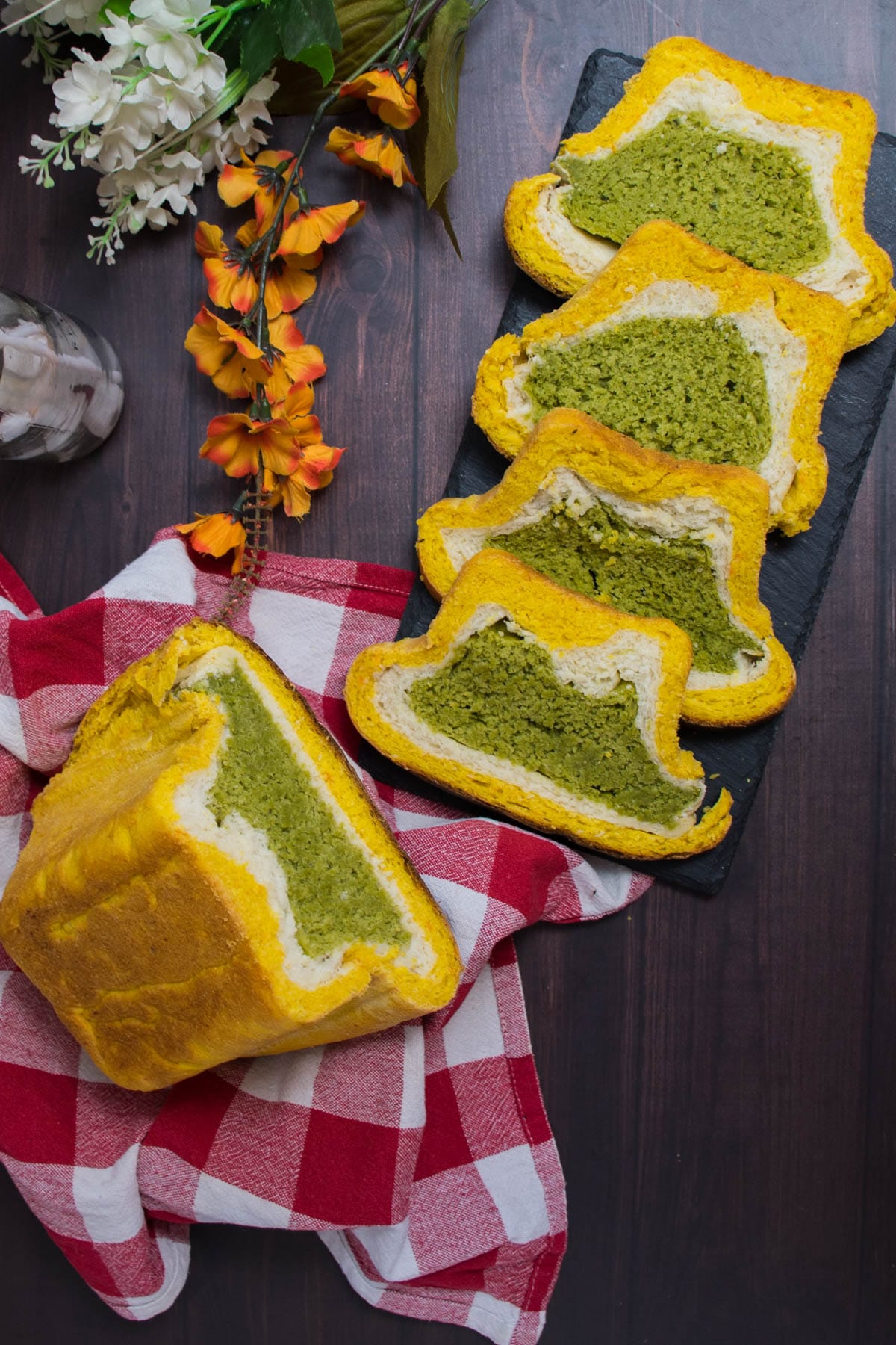 Tri Colour Swirl Bread Recipe - Spinach and Carrot Bread